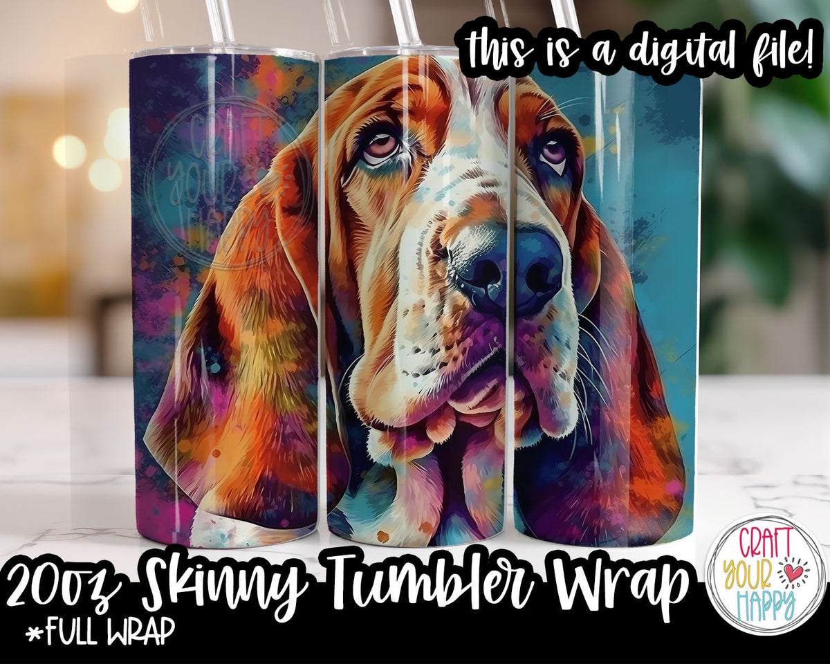 Sublimation Basset Hound Dog Design - 20 oz Skinny Tumbler Wrap PNG Pr ...