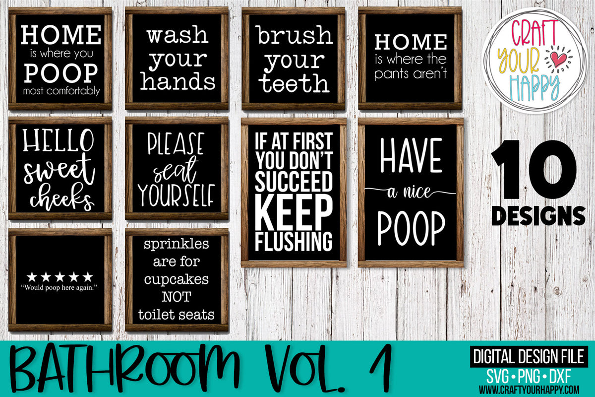Bathroom Volume 1 - PNG - DXF - SVG Digital Cut File - 10 Designs ...