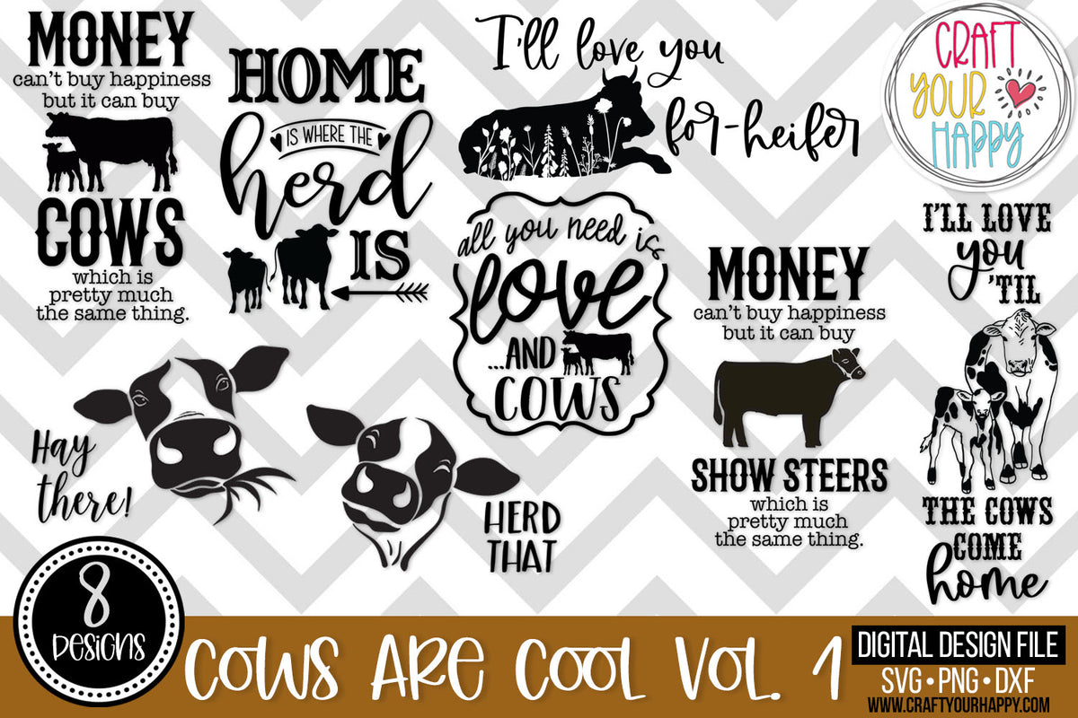 Cows Are Cool Volume 1 - PNG, DXF, SVG Digital Cut File - 8 designs ...
