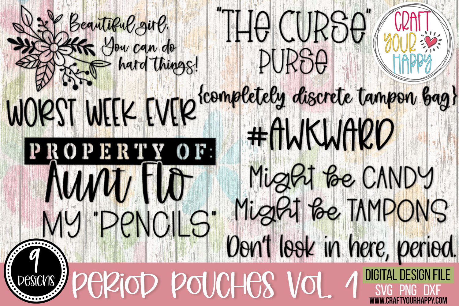 Period Pouches Volume 1 - PNG, DXF, SVG Digital Cut File - 9 designs ...